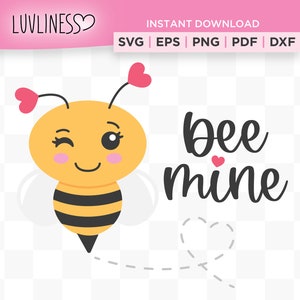 Bee Mine Valentine's Day Bee SVG for Cricut & Silhouette, Valentine Bee ...