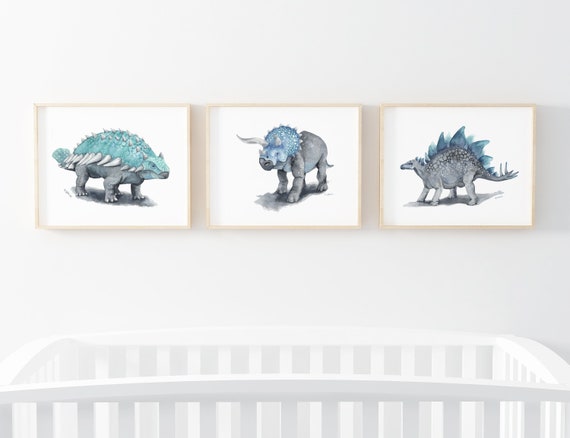 Printable Watercolor Dino Art Print Set Little Boys Dinosaur | Etsy