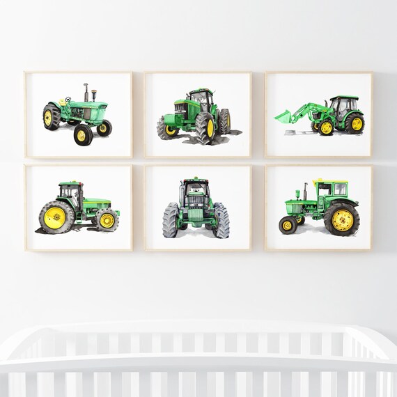 Printable Green Tractor Watercolor Prints Boys Bedroom Décor | Etsy