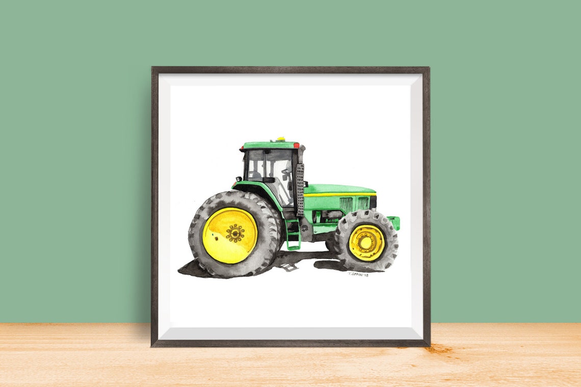 Printable Green Tractor Watercolor Art Print Set Wall Art for - Etsy