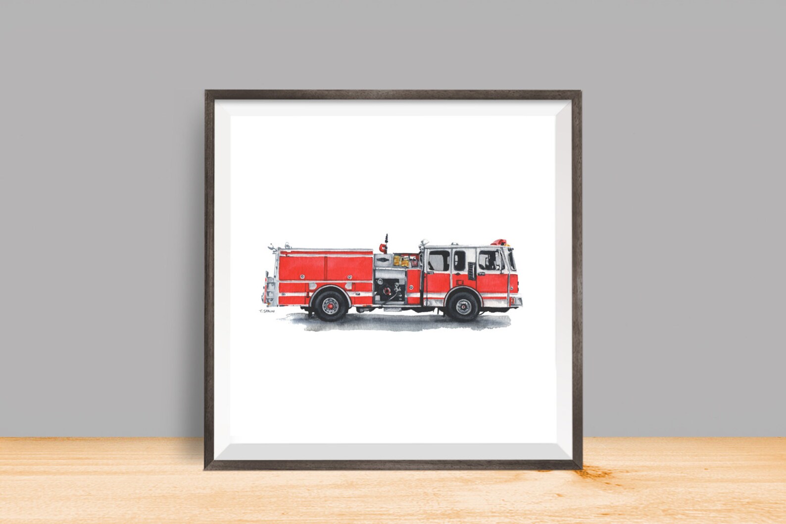 Printable Firetruck Watercolor Set, Fire Engine Poster, Fire and Rescue ...