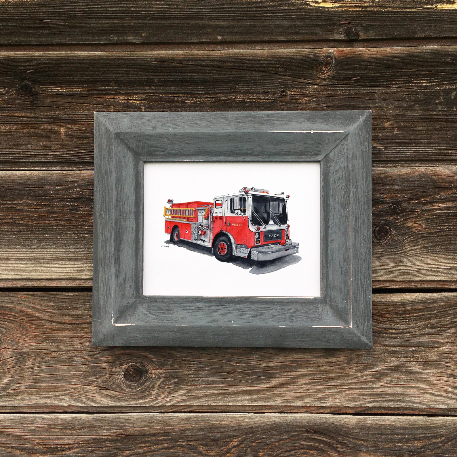 Printable Firetruck Watercolor Set, Fire Engine Poster, Fire and Rescue ...