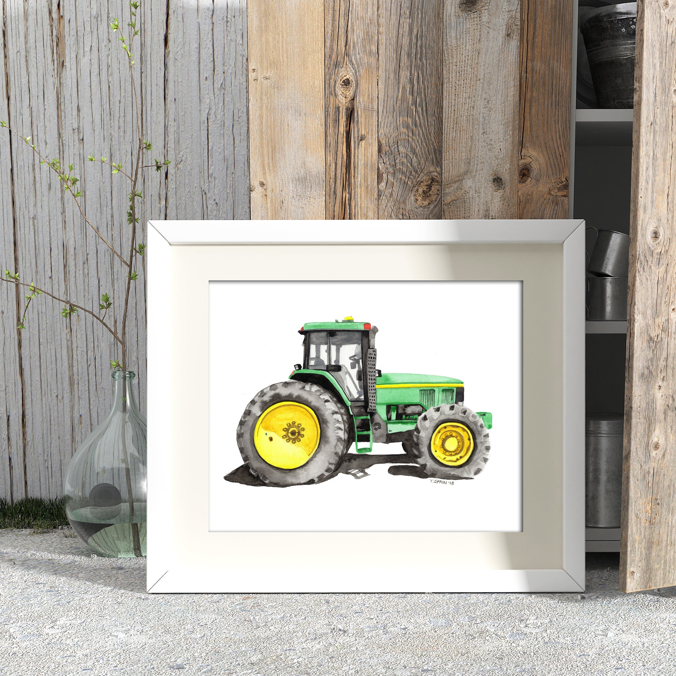 Printable Green Tractor Watercolor Print, Wall Art for Boys Bedroom ...