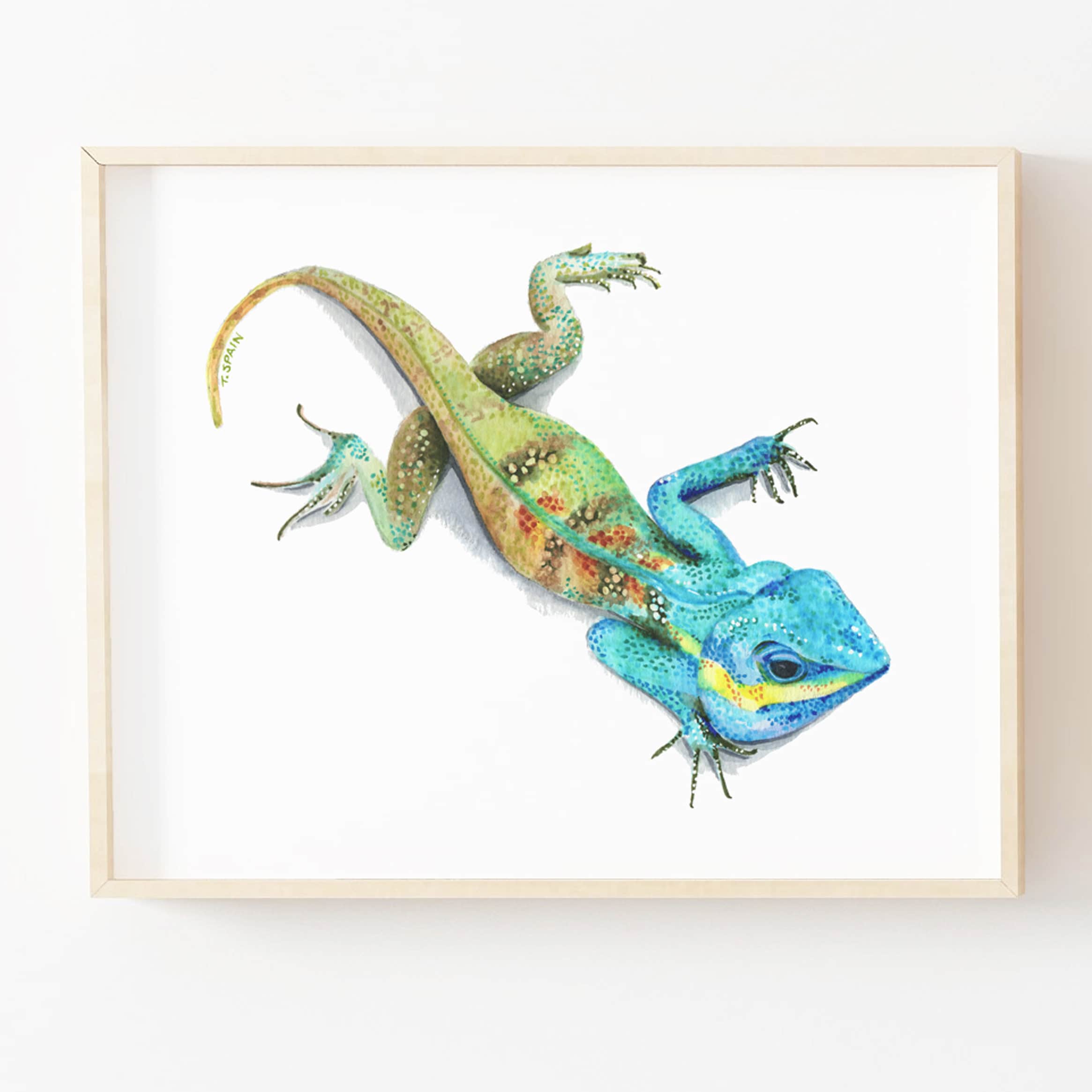 Printable Blue Crested Lizard Wall Art, Boys Bedroom Reptile Print ...