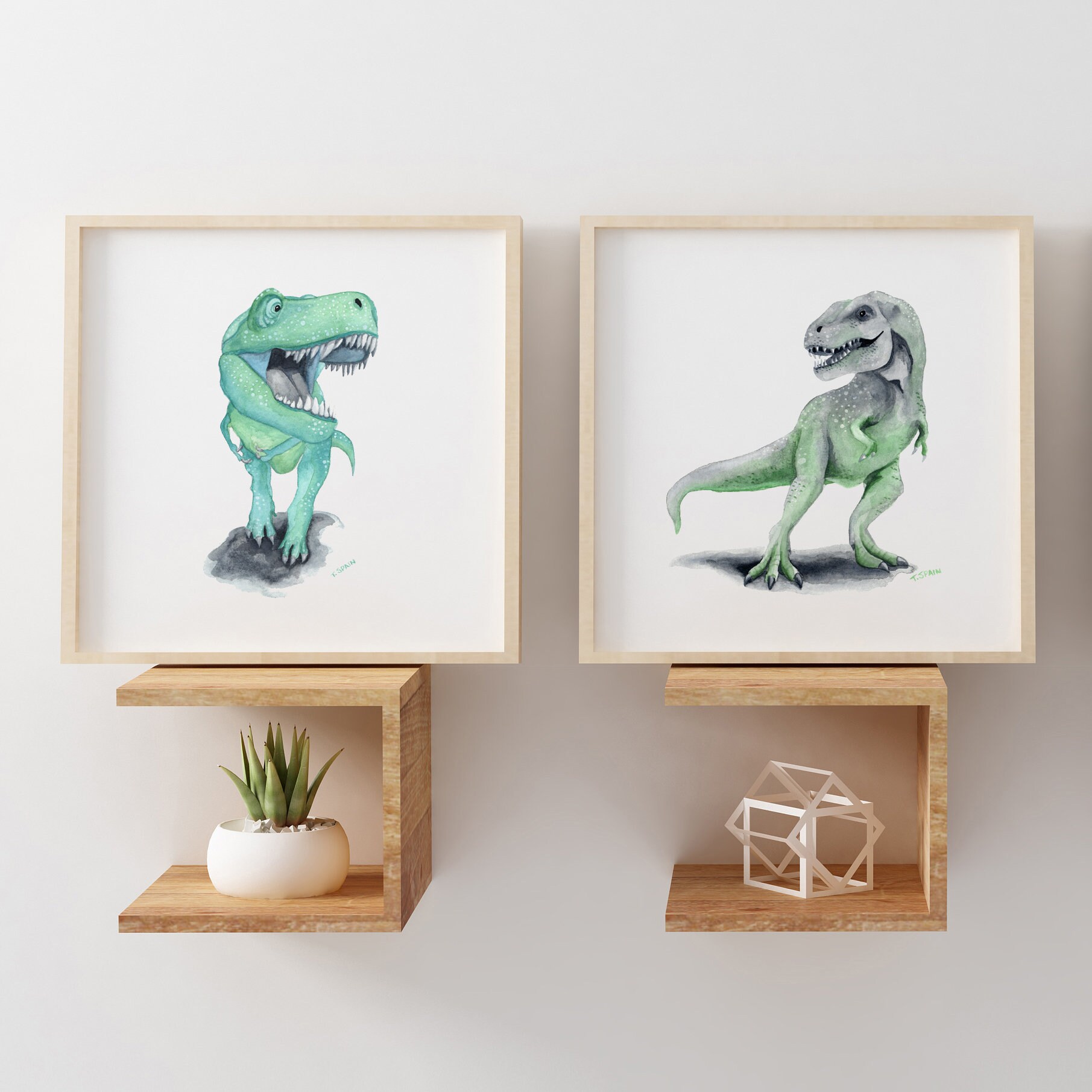 Printable Watercolor T Rex Art Print Set, Little Boys Dinosaur Bedroom ...
