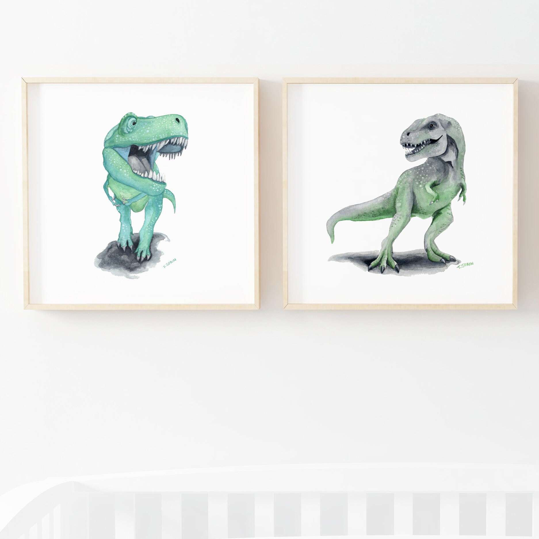 Printable Watercolor T Rex Art Print Set, Little Boys Dinosaur Bedroom ...