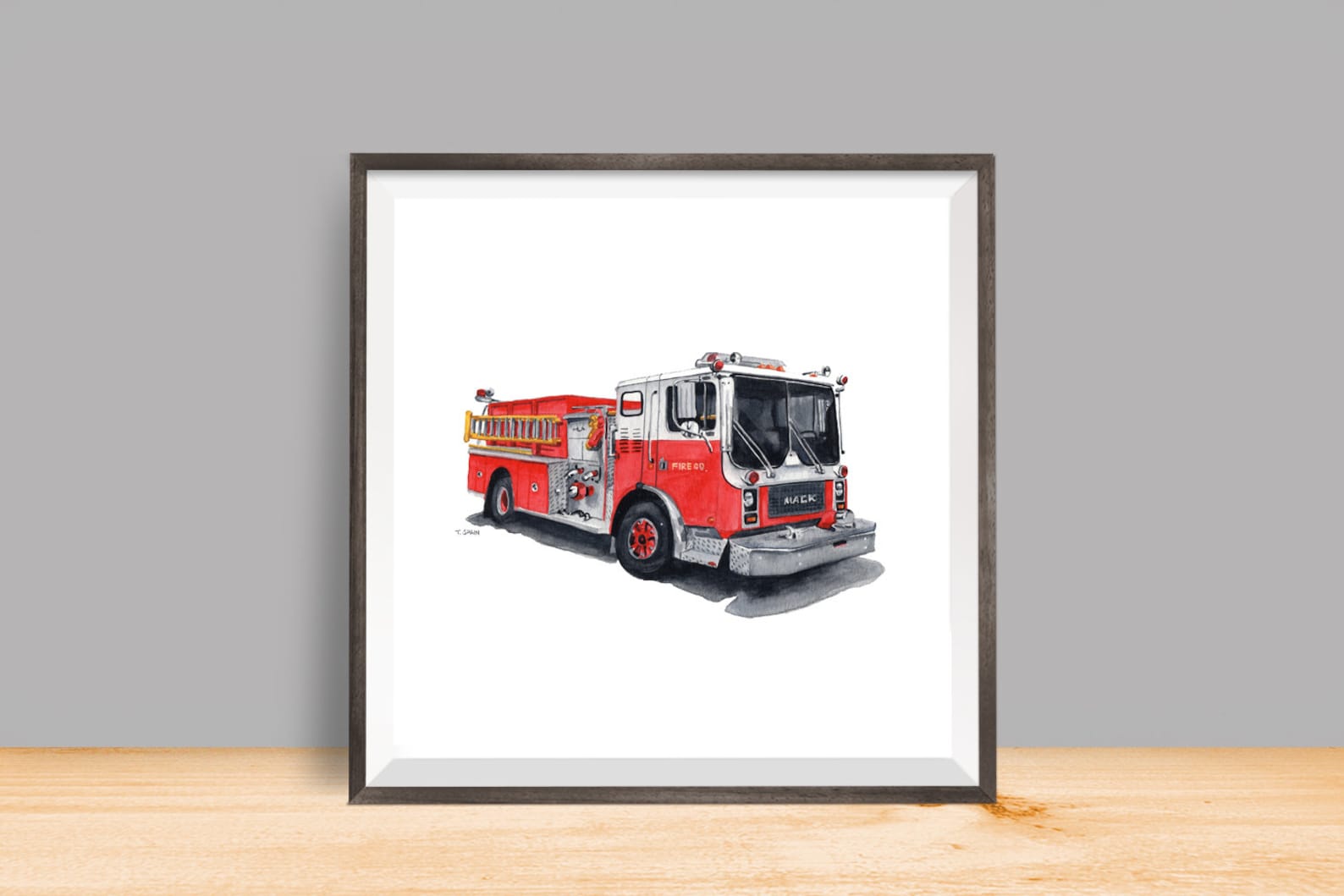 Printable Firetruck Watercolor Set, Fire Engine Poster, Fire and Rescue ...