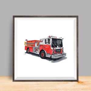 Printable Firetruck Watercolor Set, Fire Engine Poster, Fire and Rescue ...