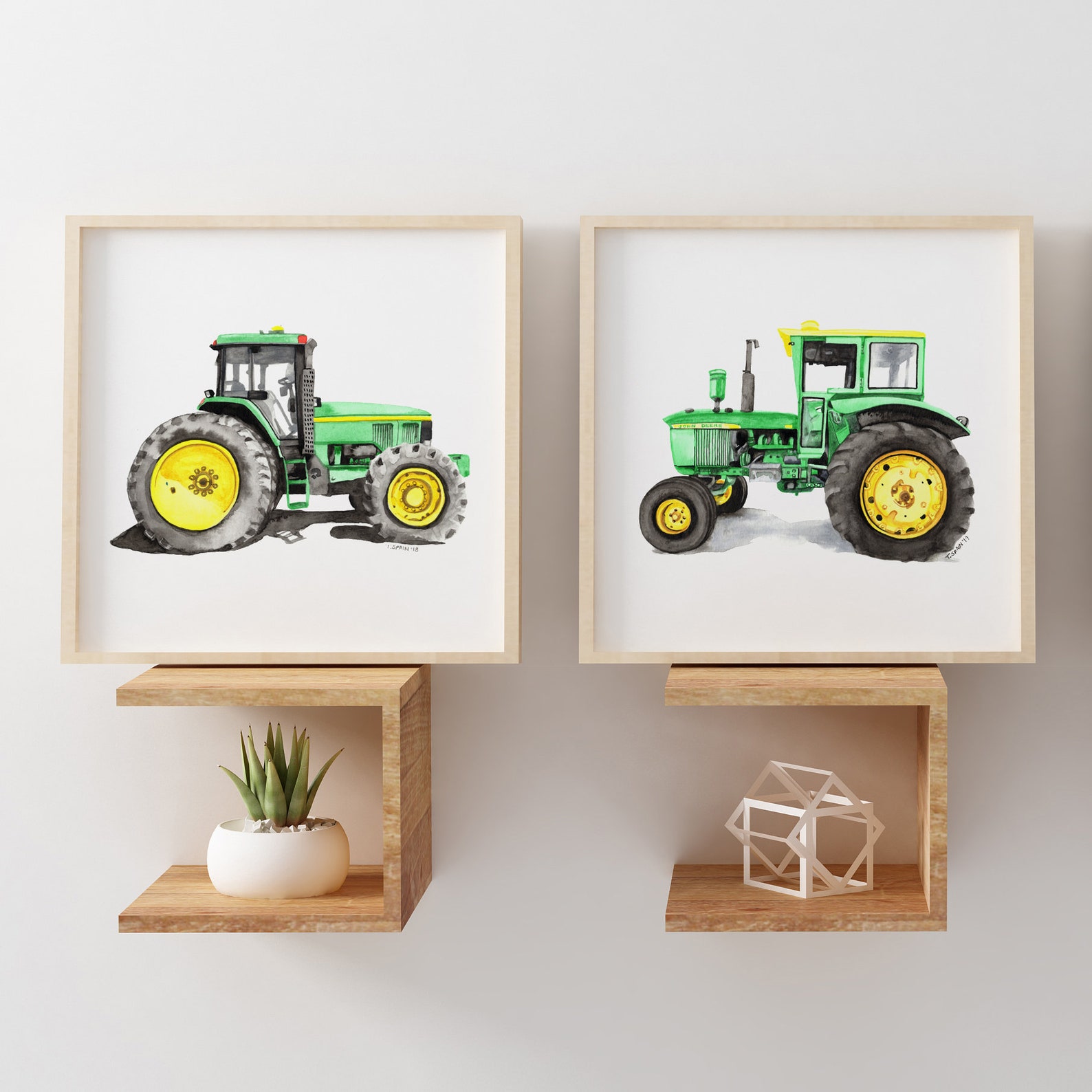 Printable Green Tractor Watercolor Art Print Set, Wall Art for Boys ...