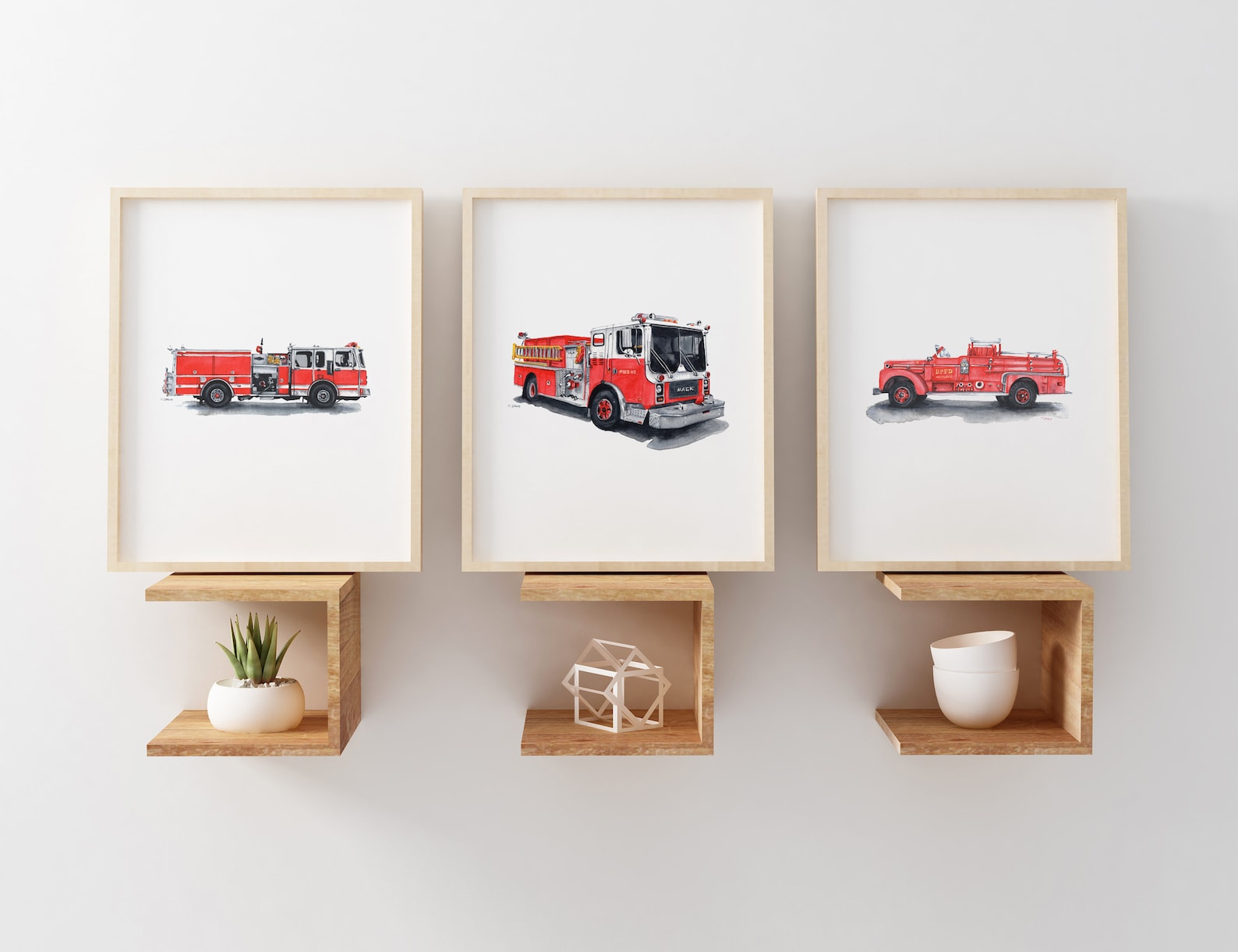 Printable Firetruck Watercolor Set Fire Engine Poster Fire - Etsy