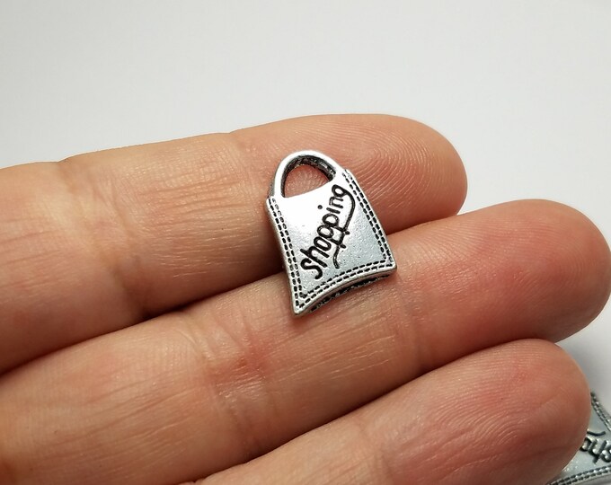 Silver Shopping Bag Charms, 6 Shopping Bag Charms, Shopping Charms, Bag ...