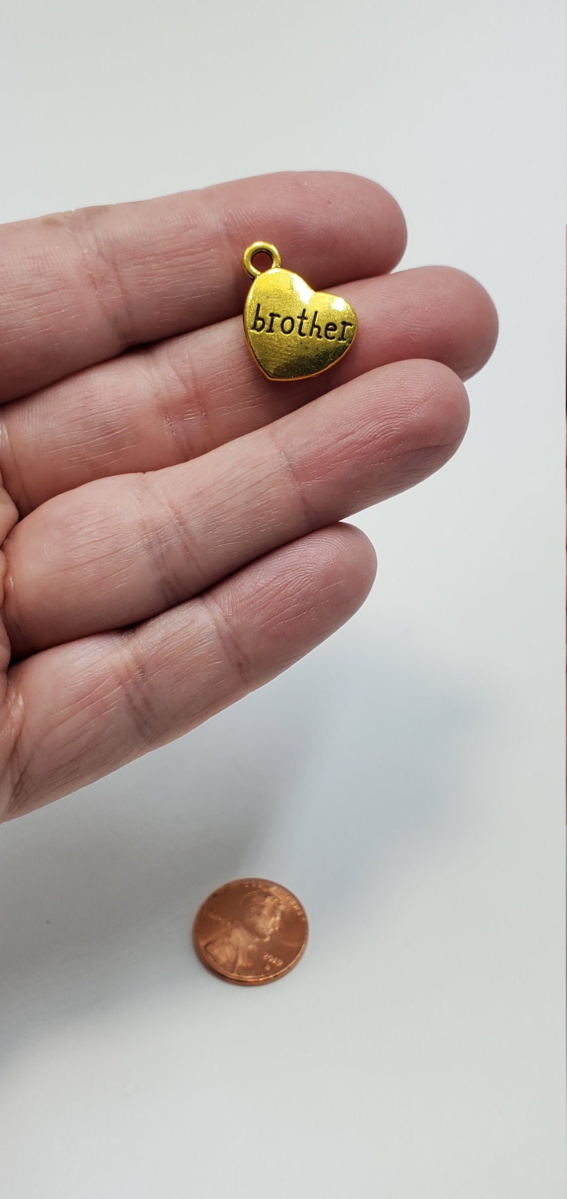 Gold Heart Brother Charm 1 Antiqued Gold Brother Heart Charm - Etsy