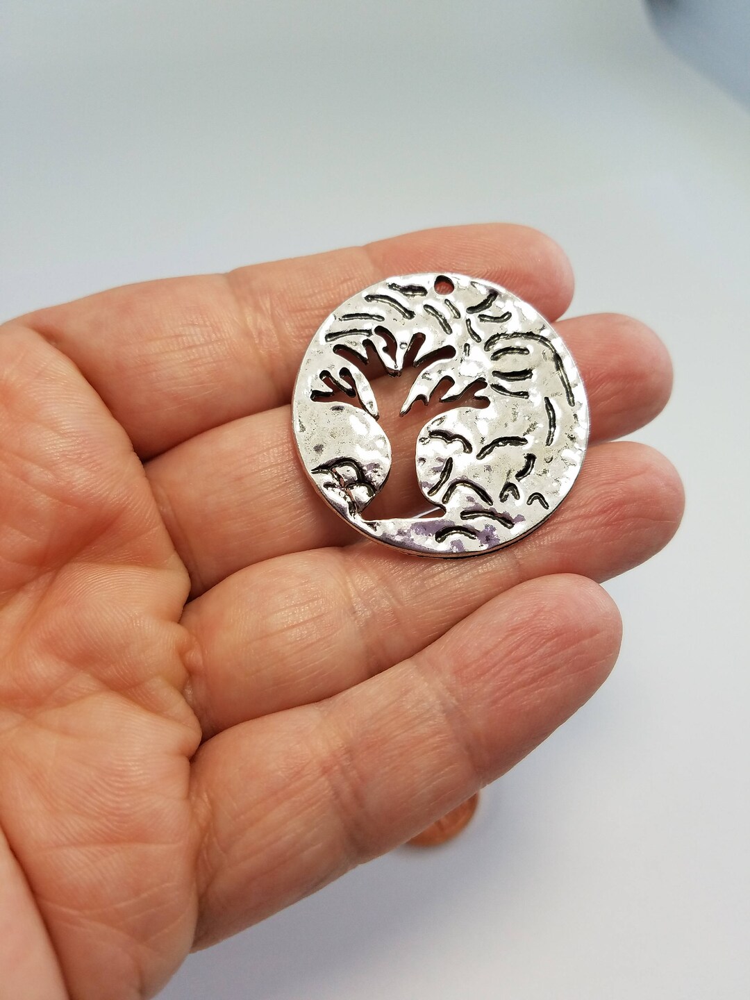 Silver Tree Medallion, 1 Tree of Life Medallion, Big Tree Charms, Round ...
