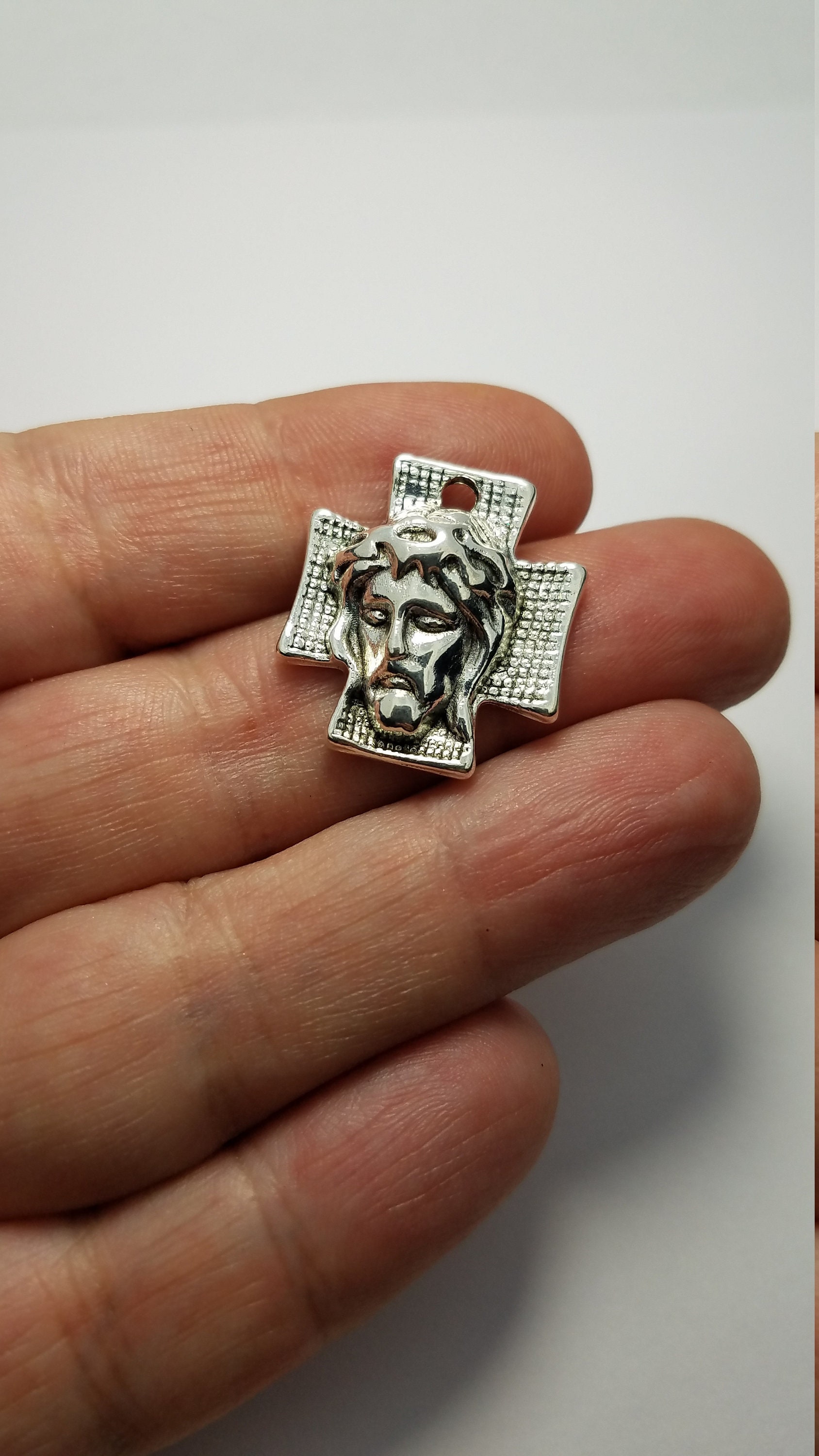 1 Silver Cross Pendant Silver Jesus Face Cross Pendant Jesus | Etsy