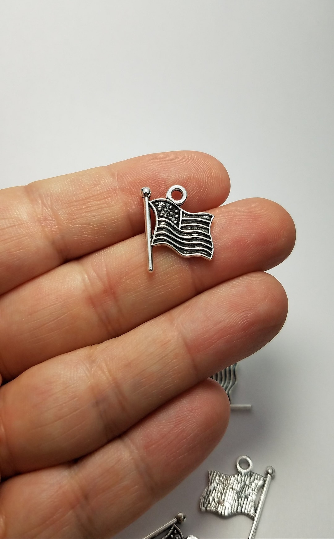 Silver American Flag Charms, 6 Flag Charms, USA Flag Charms, American ...
