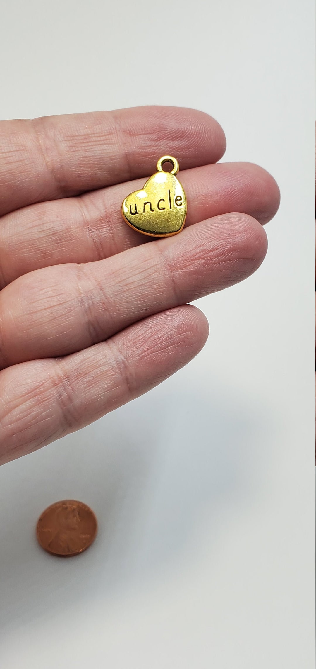 Gold Heart Uncle Charm, 1 Antiqued Gold Uncle Heart Charm, Small Uncle ...