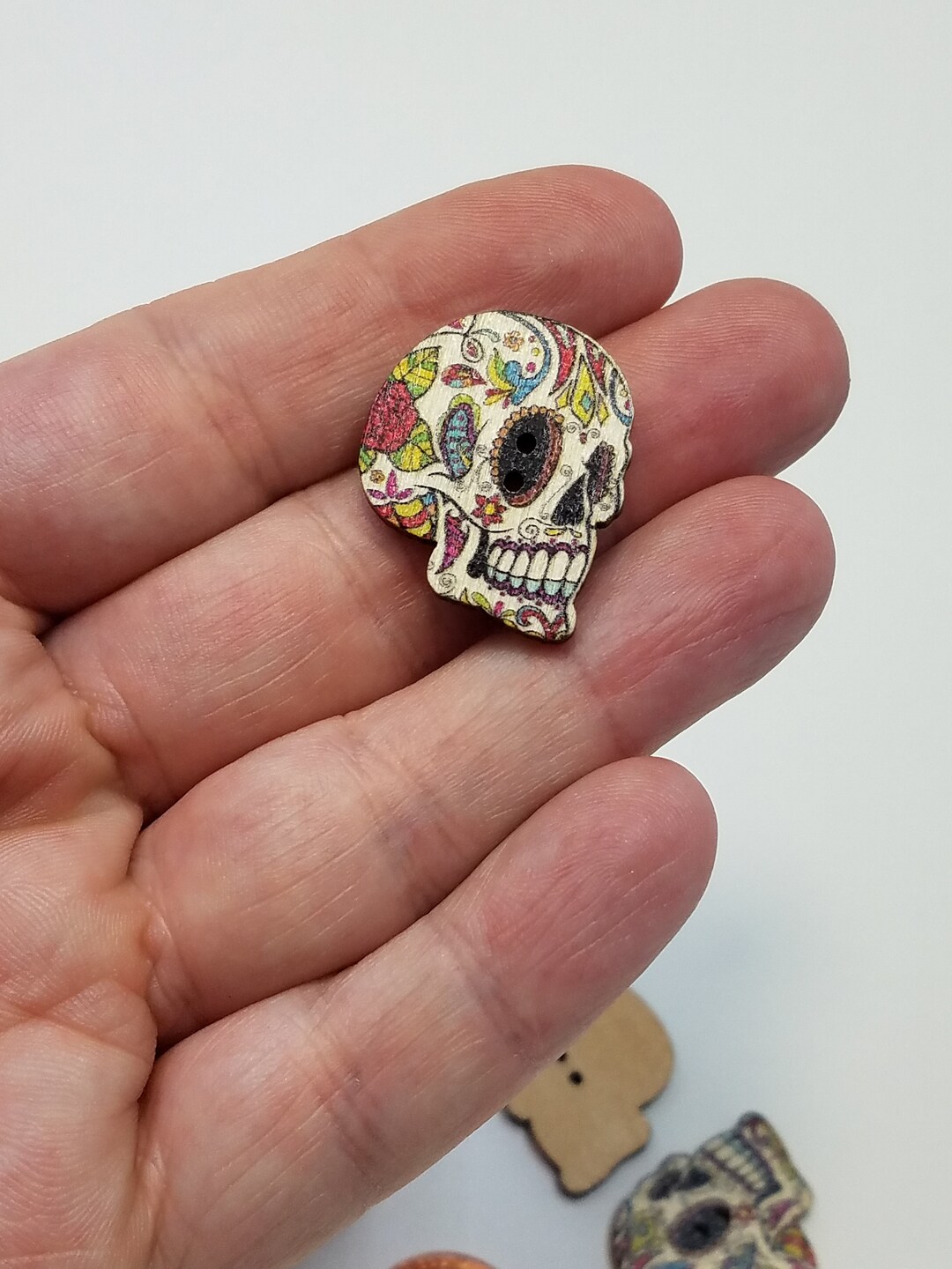 5 Fancy Skull Wood Buttons, Skull Wood Buttons, Fancy Skull Buttons - Etsy
