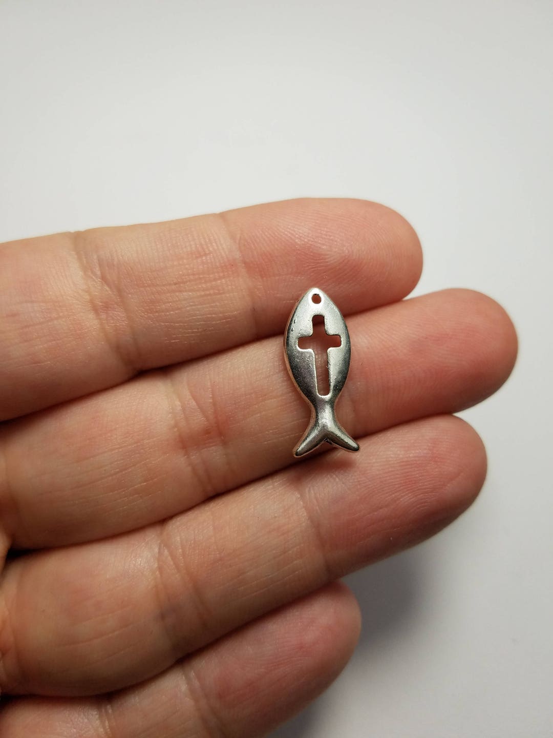 Silver Cross Fish Charms, 6 Jesus Fish Charms, Religious Fish Charms ...