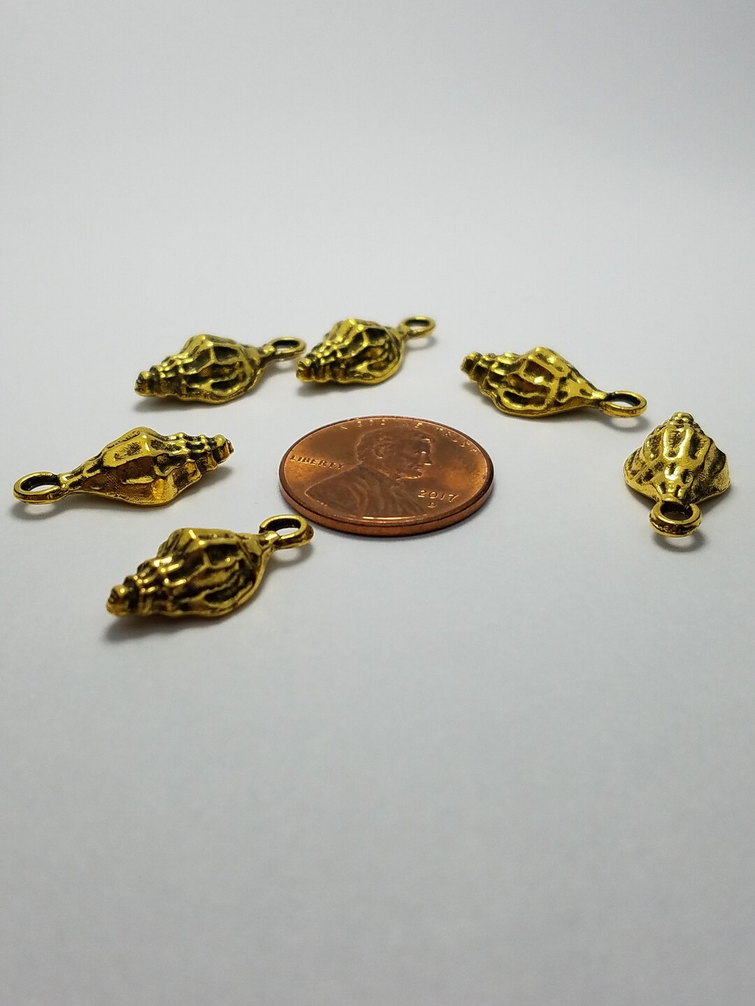 Gold Sea Shell Charms, 6 Seashell Charms, Sea Shell Charms, Antiqued ...