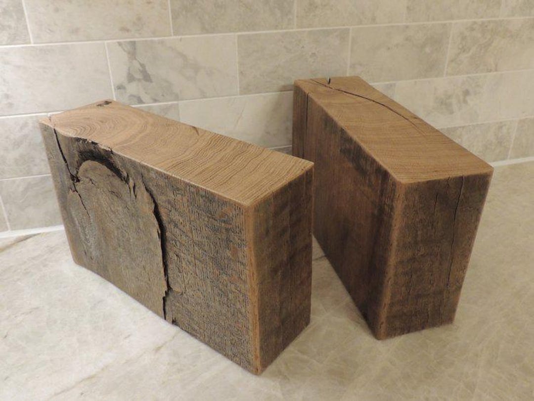 Rustic Barnwood Oak Bookends // Solid Authentic Barn Beam Bookend Pair ...