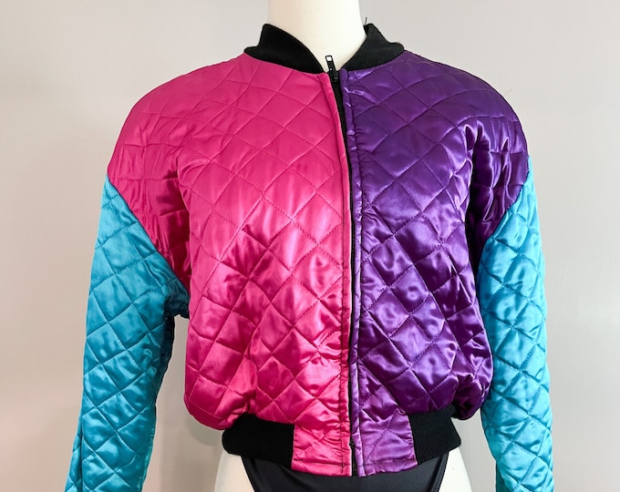 Late 80s/ Early 90s Fredericks of Hollywood Colorblock Quilted Bomber ...