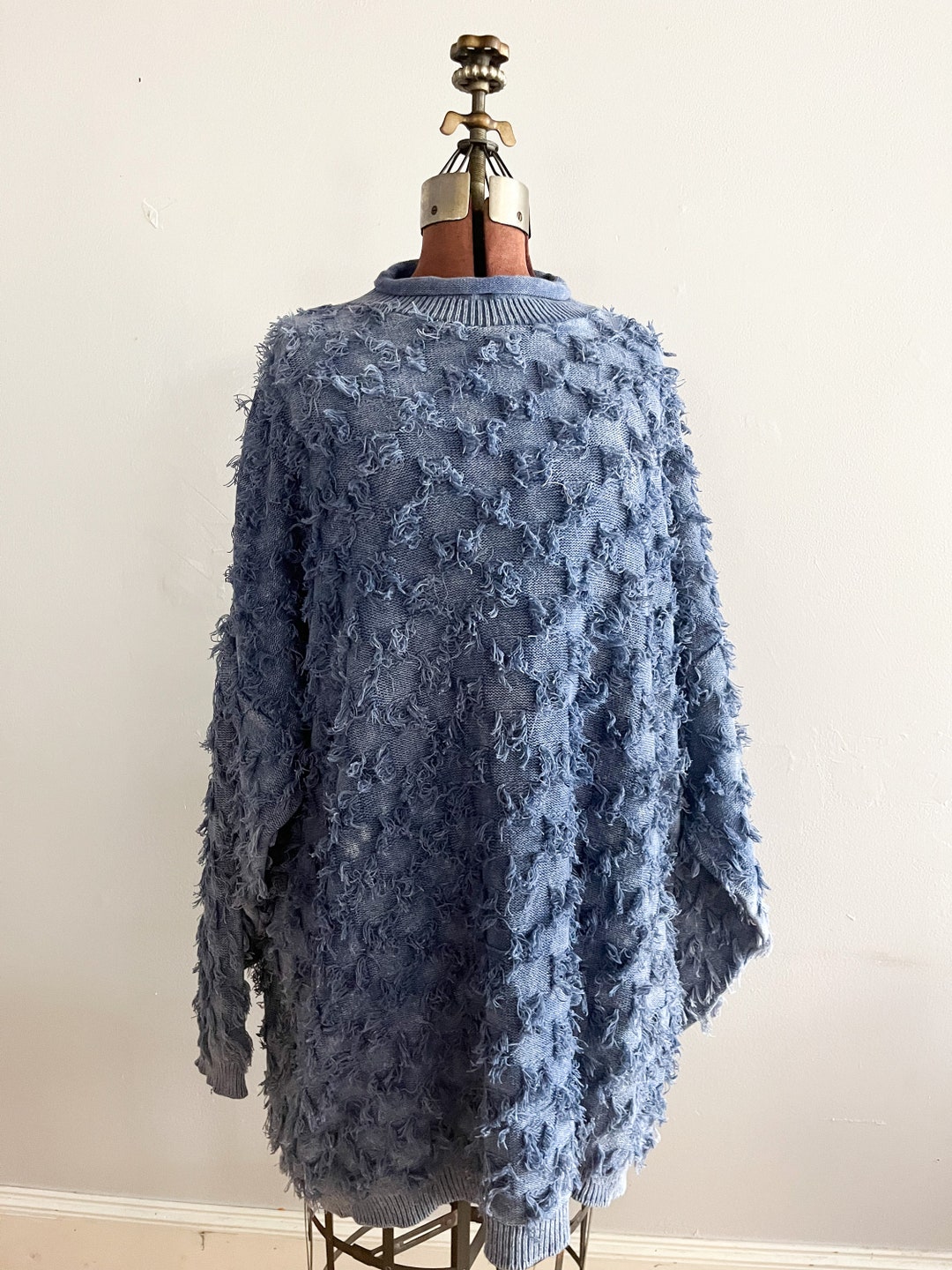 80s Cotton Blue Fluffy Cookie Monster Sweater Fringe Plus Size - Etsy