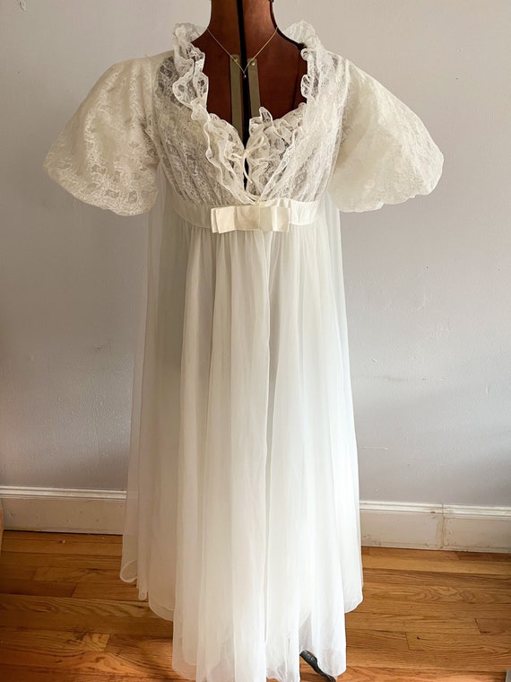 1960s White Peignoir Set by Radcliffe, slip and puff … - Gem