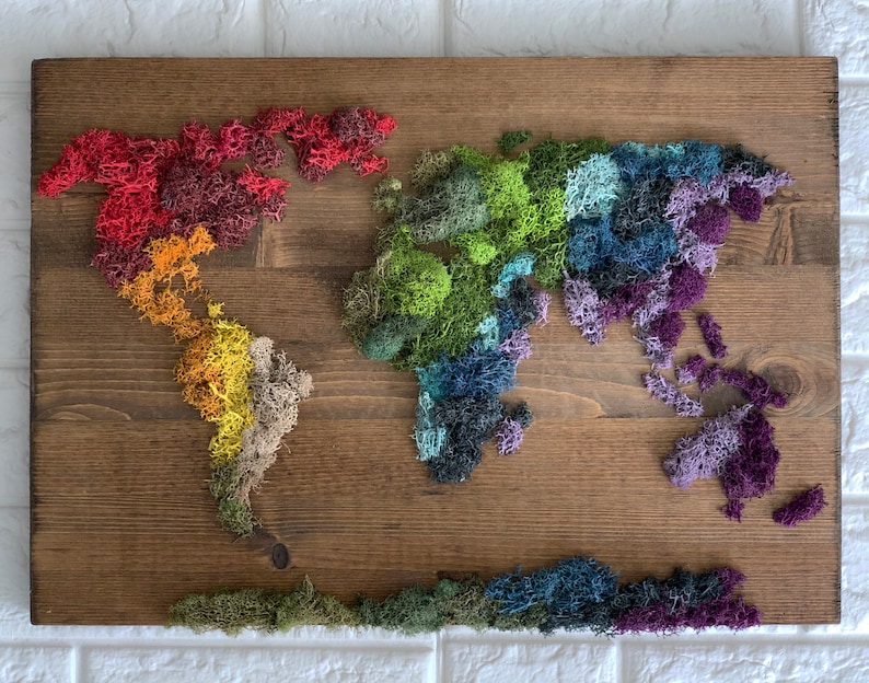 Moss Map Preserved Moss World Map Nature Inside Reindeer | Etsy