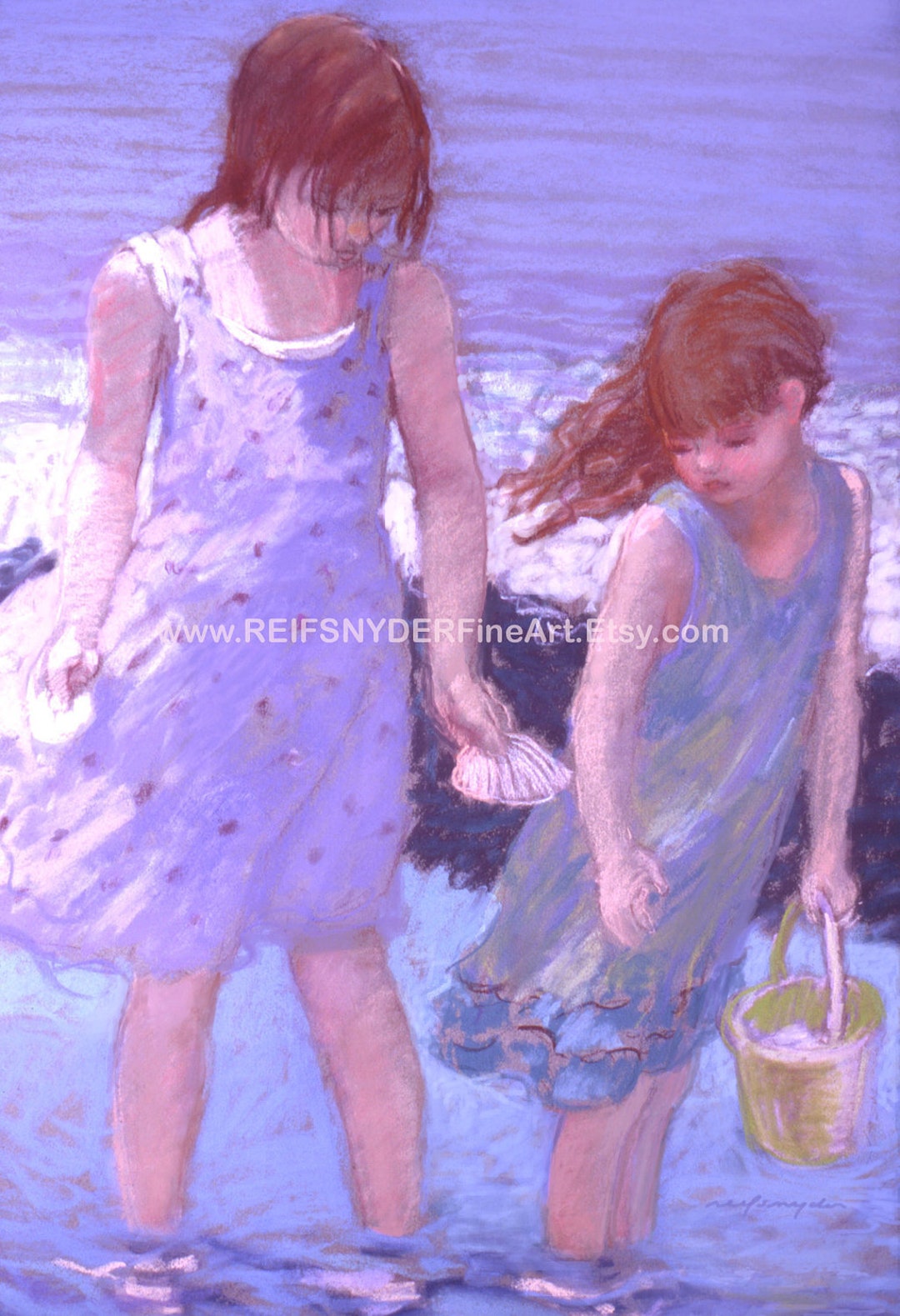 Two Girls Beach Card 5x7, Sisters, Children, Figures, Seashore ...