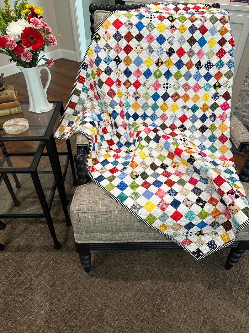 Colorful Postage Stamp Quilt: Handmade Cotton Baby Quilt (47x47) - Etsy