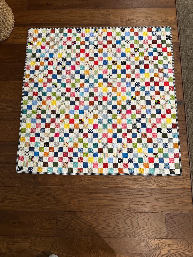 Colorful Postage Stamp Quilt: Handmade Cotton Baby Quilt (47x47) - Etsy
