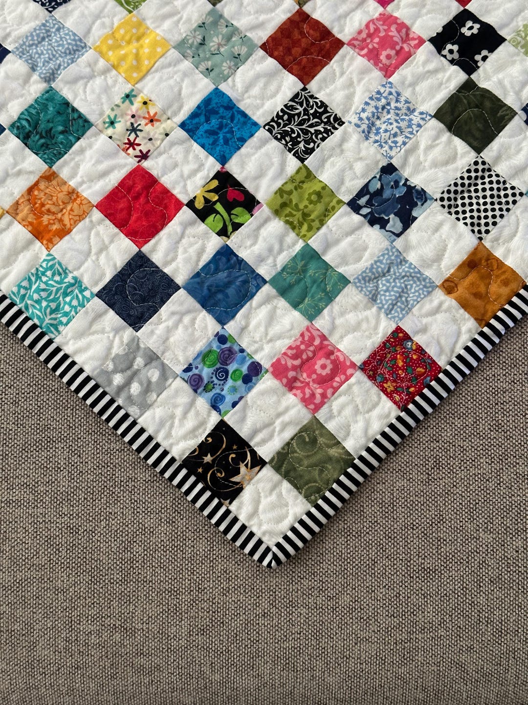Colorful Postage Stamp Quilt: Handmade Cotton Baby Quilt (47x47) - Etsy