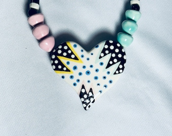 Ruby Z Vintage Ceramic 1970s Necklace With Colorful and Happy Polka Dot ...