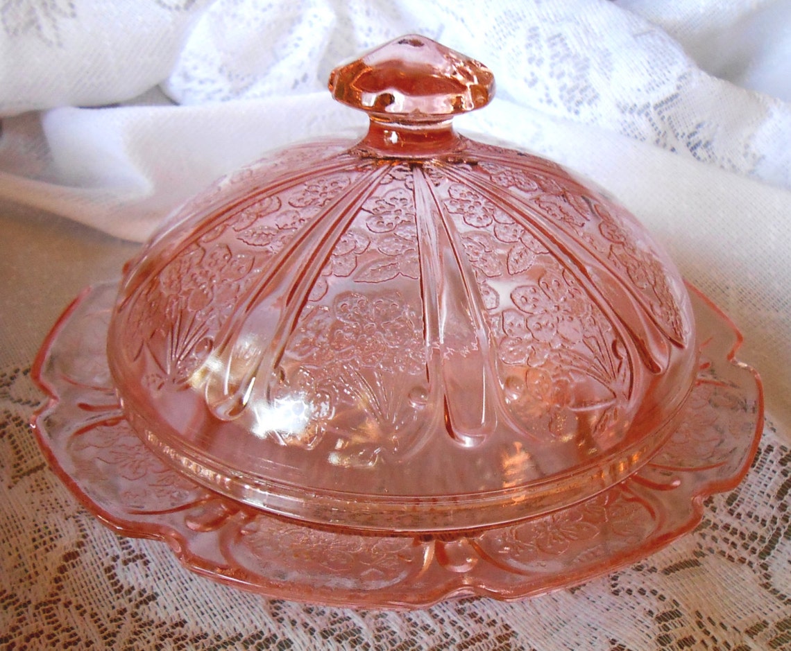 Vintage Butter Dish Pink Depression Glass Candy Dish Etsy