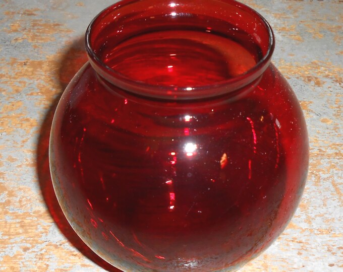 Vintage Vase, Ruby Red, Red Glass, Red Vase, Glass Vase, Round Vase ...