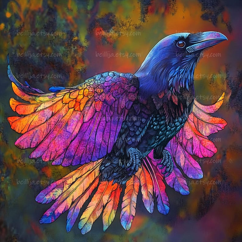 Watercolor Raven Clipart: Black Purple Gothic Bird (PNG & JPG Digital ...