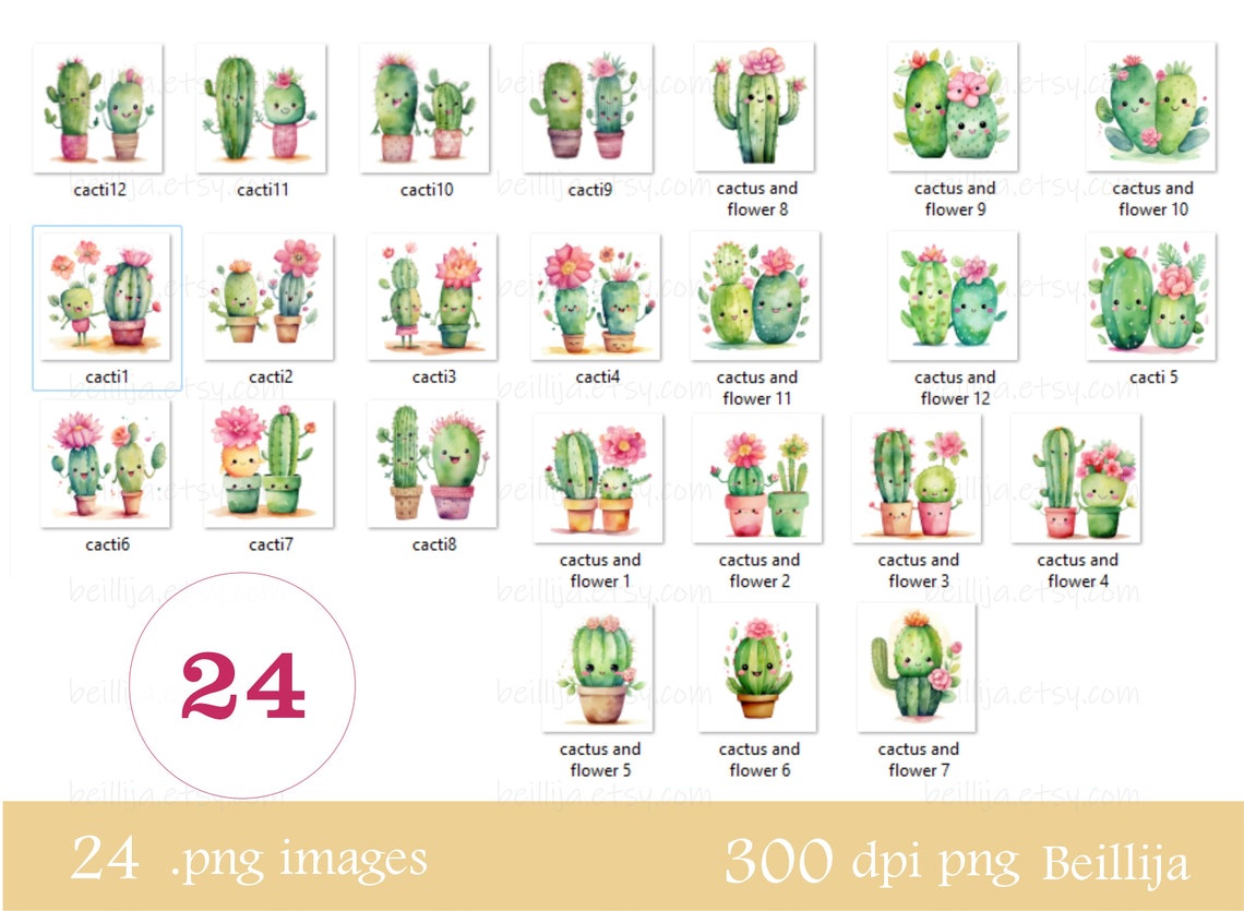 24 Png Watercolor Cactus Clipart, Cacti and Flowers Clip Art, House ...