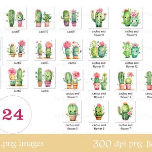 24 Png Watercolor Cactus Clipart, Cacti and Flowers Clip Art, House ...