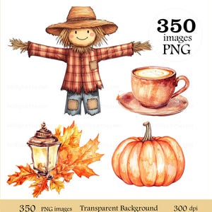 Watercolor Cozy Autumn Clipart, Mega Bundle 350 PNG Transparent ...