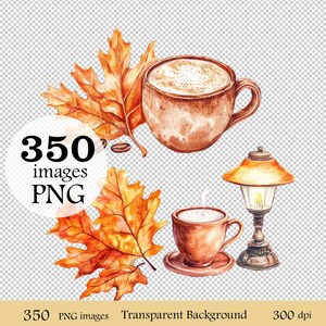 Watercolor Cozy Autumn Clipart, Mega Bundle 350 PNG Transparent ...