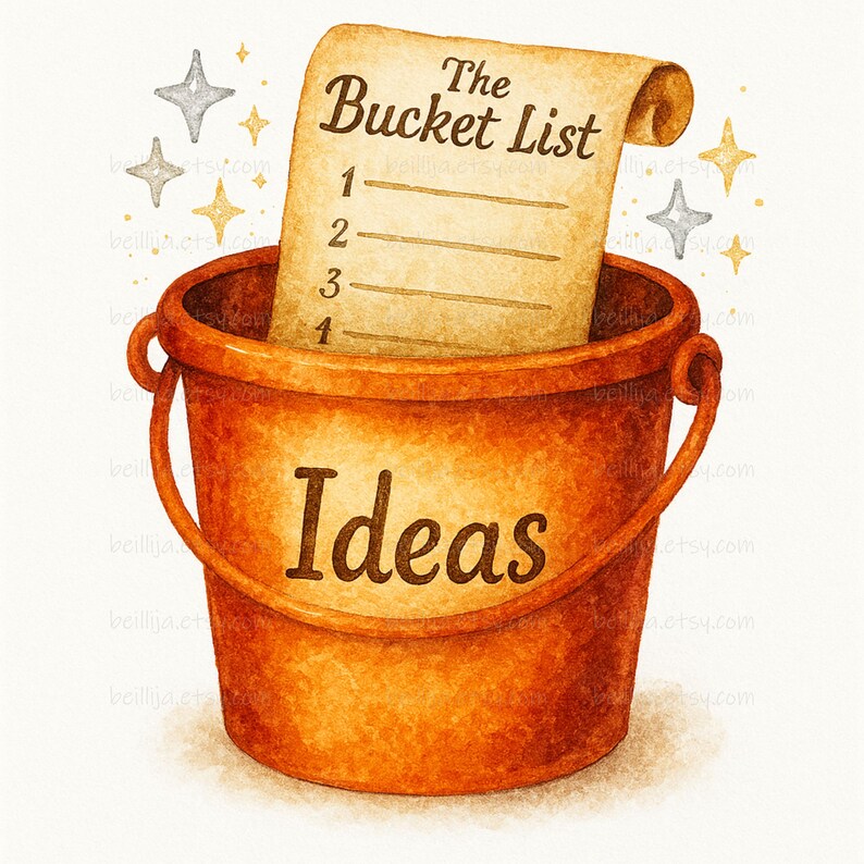 Watercolor the Bucket List Clipart: Pink Blue Purple Green Red (20 PNG ...
