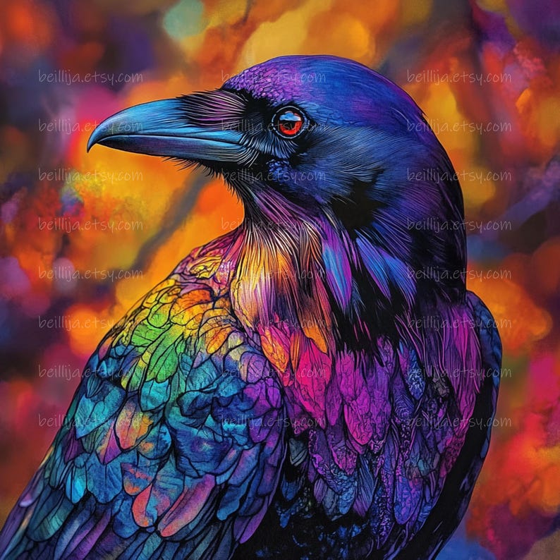 Watercolor Raven Clipart: Black Purple Gothic Bird (PNG & JPG Digital ...