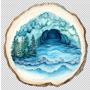 Blue Grotto Cave Watercolor Clipart: Mediterranean Wood Slices (digital Download Pngs 14"x14 ...