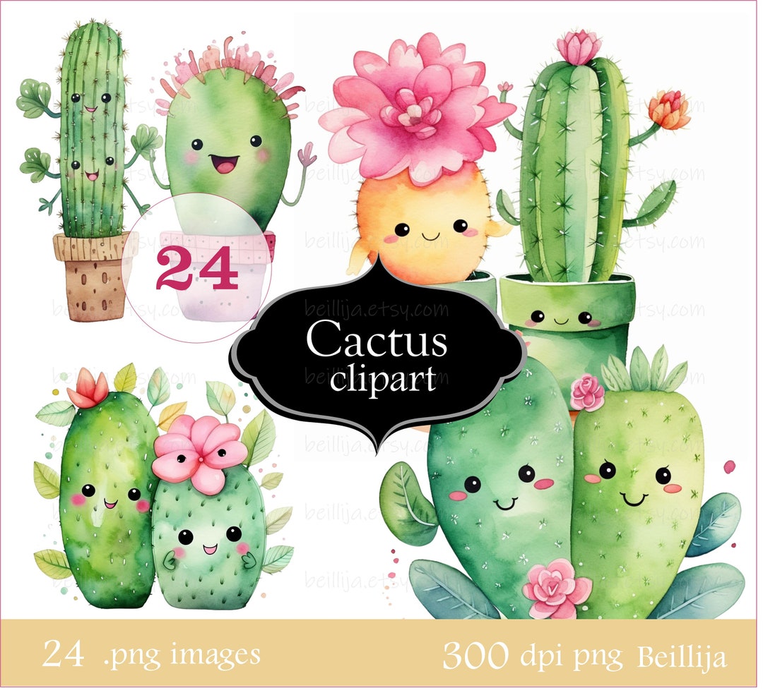 24 Png Watercolor Cactus Clipart, Cacti and Flowers Clip Art, House ...