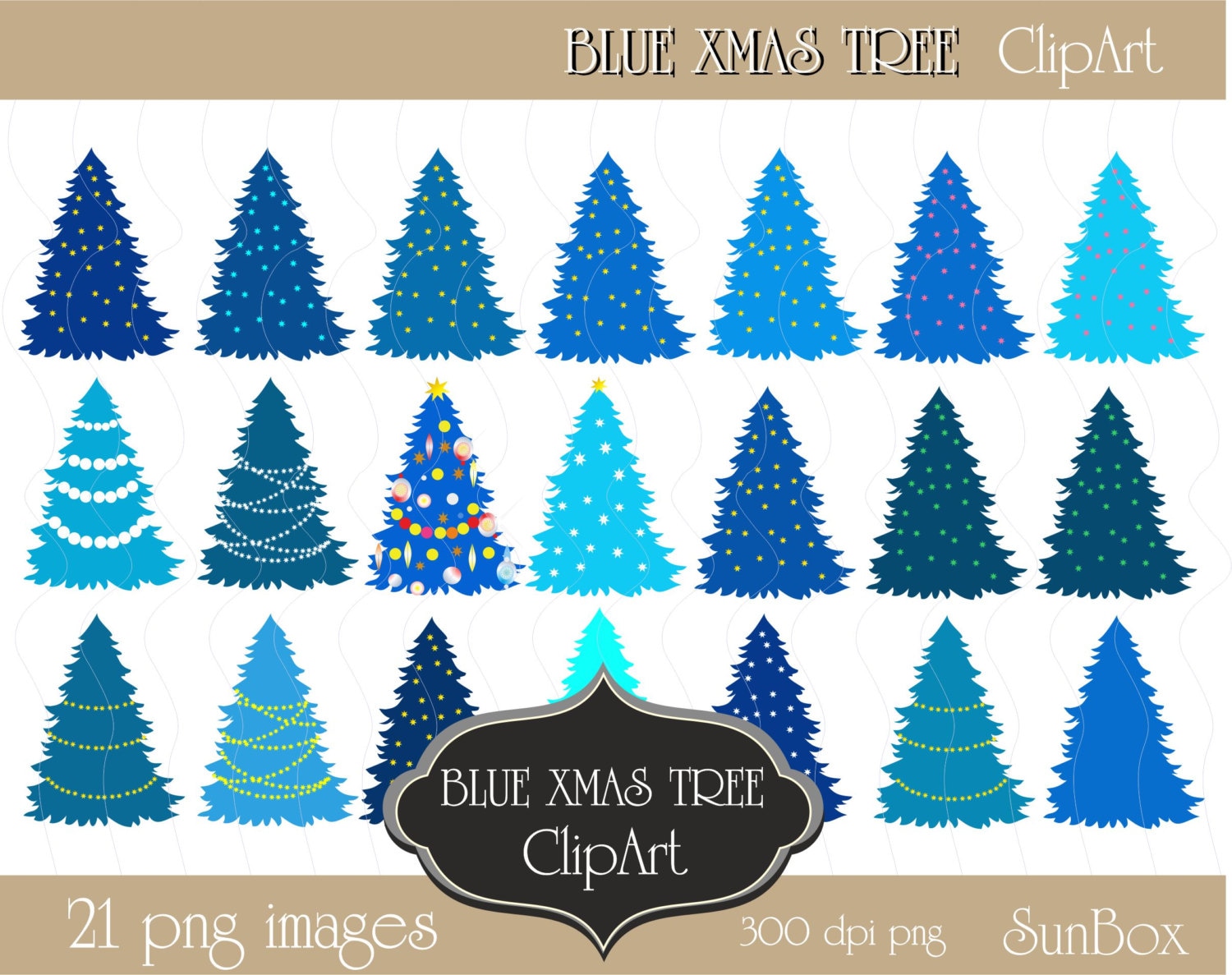 Blue Christmas Tree Clipart Light Blue Dark Blue Pine Fir Trees 21 Clip ...