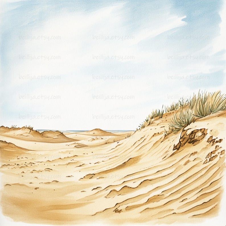 Watercolor Sand Dunes Clipart: Beach Landscape Backdrops (JPG Digital ...