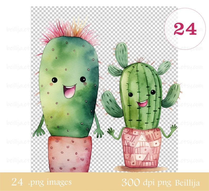 24 Png Watercolor Cactus Clipart, Cacti and Flowers Clip Art, House ...
