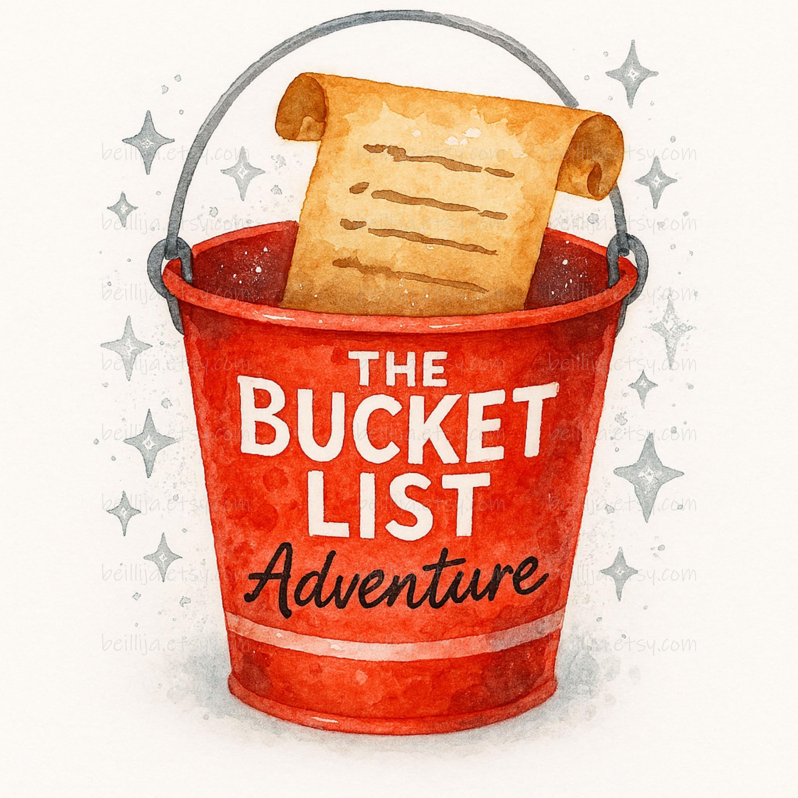 Watercolor the Bucket List Clipart: Pink Blue Purple Green Red (20 PNG ...