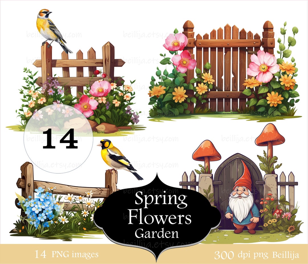 14 Spring Flowers Garden Clipart, Wild Roses, Gnome, Printable ...