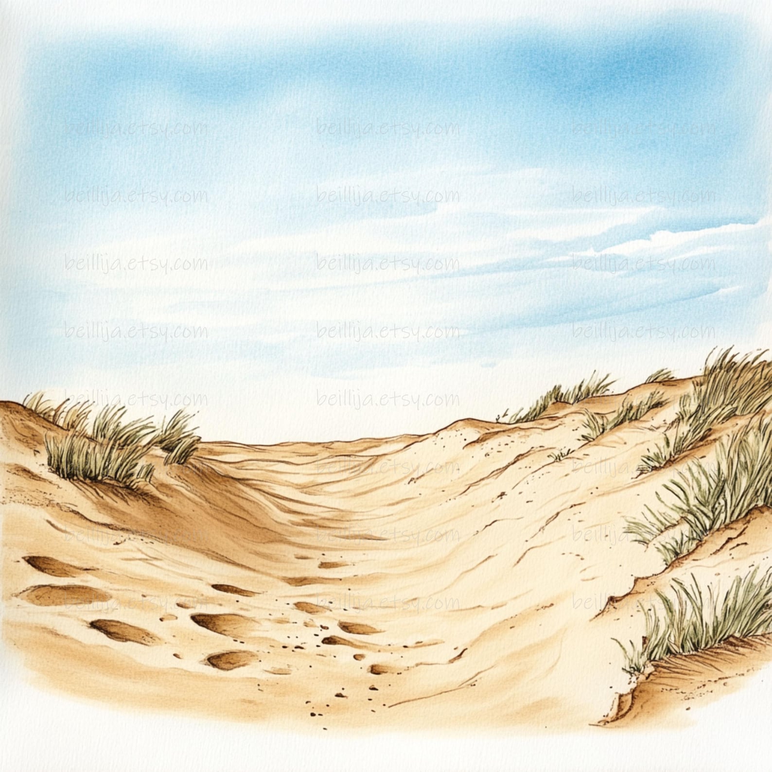 Watercolor Sand Dunes Clipart: Beach Landscape Backdrops (JPG Digital ...
